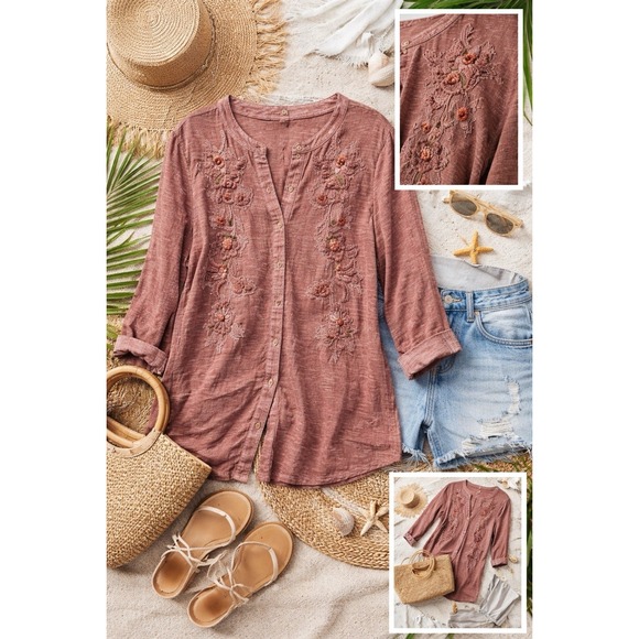 Soft Surroundings | Tops | Boho Embroidered Floral Women Tunic Top M ...